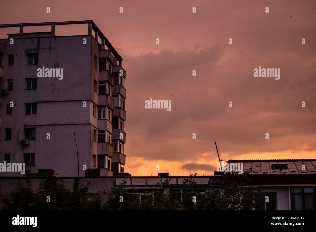 Tall building for living, beautiful sky and sunshine, human place Stock ...