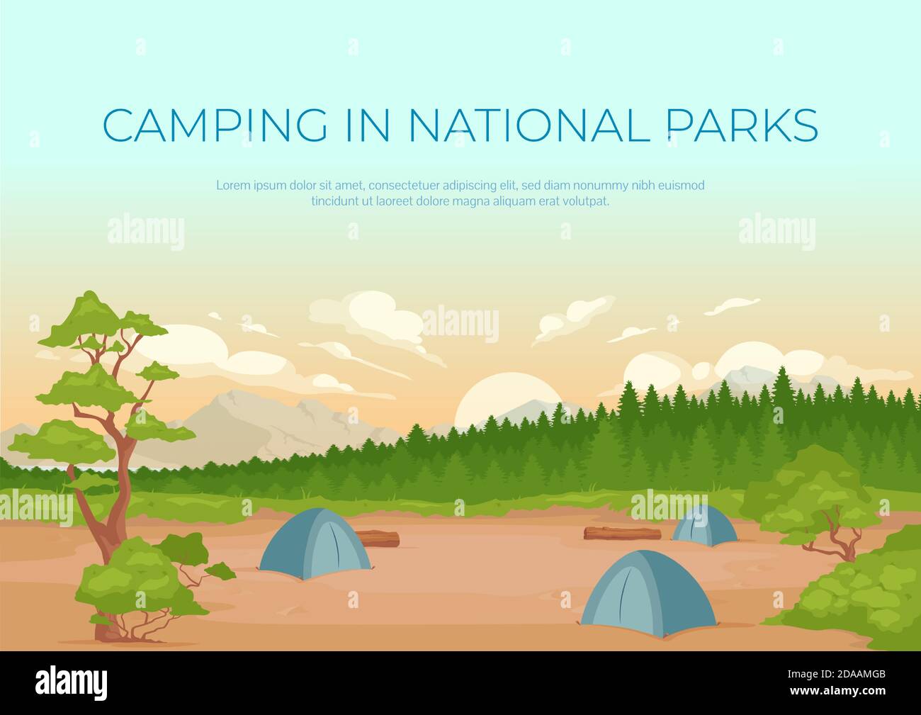 Camping in national parks banner flat vector template Stock Vector ...