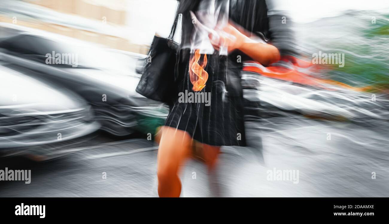 City life concept. People rushing in city. Abstract street scene in ...