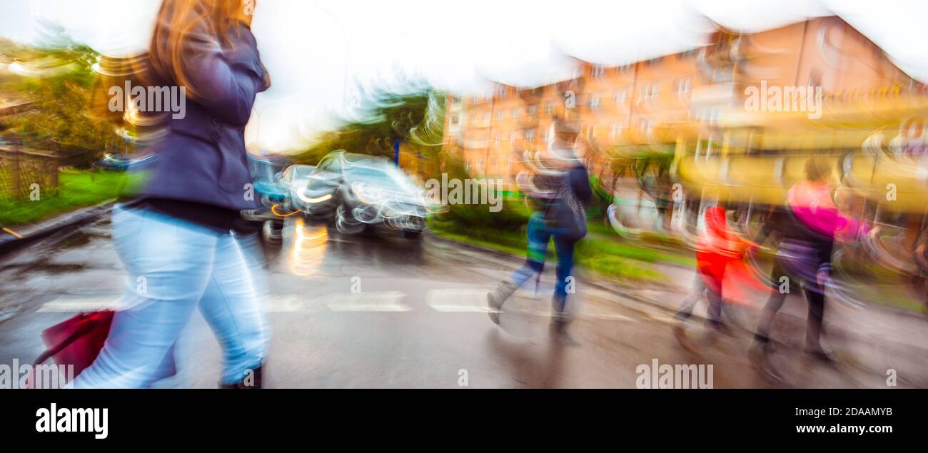 City life concept. People rushing in city. Abstract street scene in ...