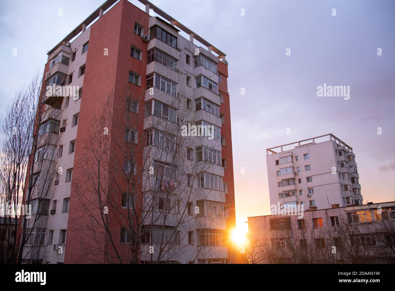 Tall building for living, beautiful sky and sunshine, human place Stock ...