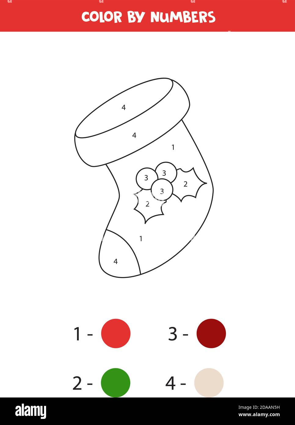 Coloring page for kids. Color Christmas sock by numbers Stock Vector ...