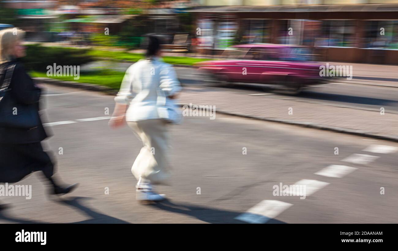 City life concept. People rushing in city. Abstract street scene in ...