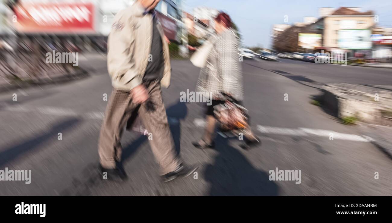 City life concept. People rushing in city. Abstract street scene in ...