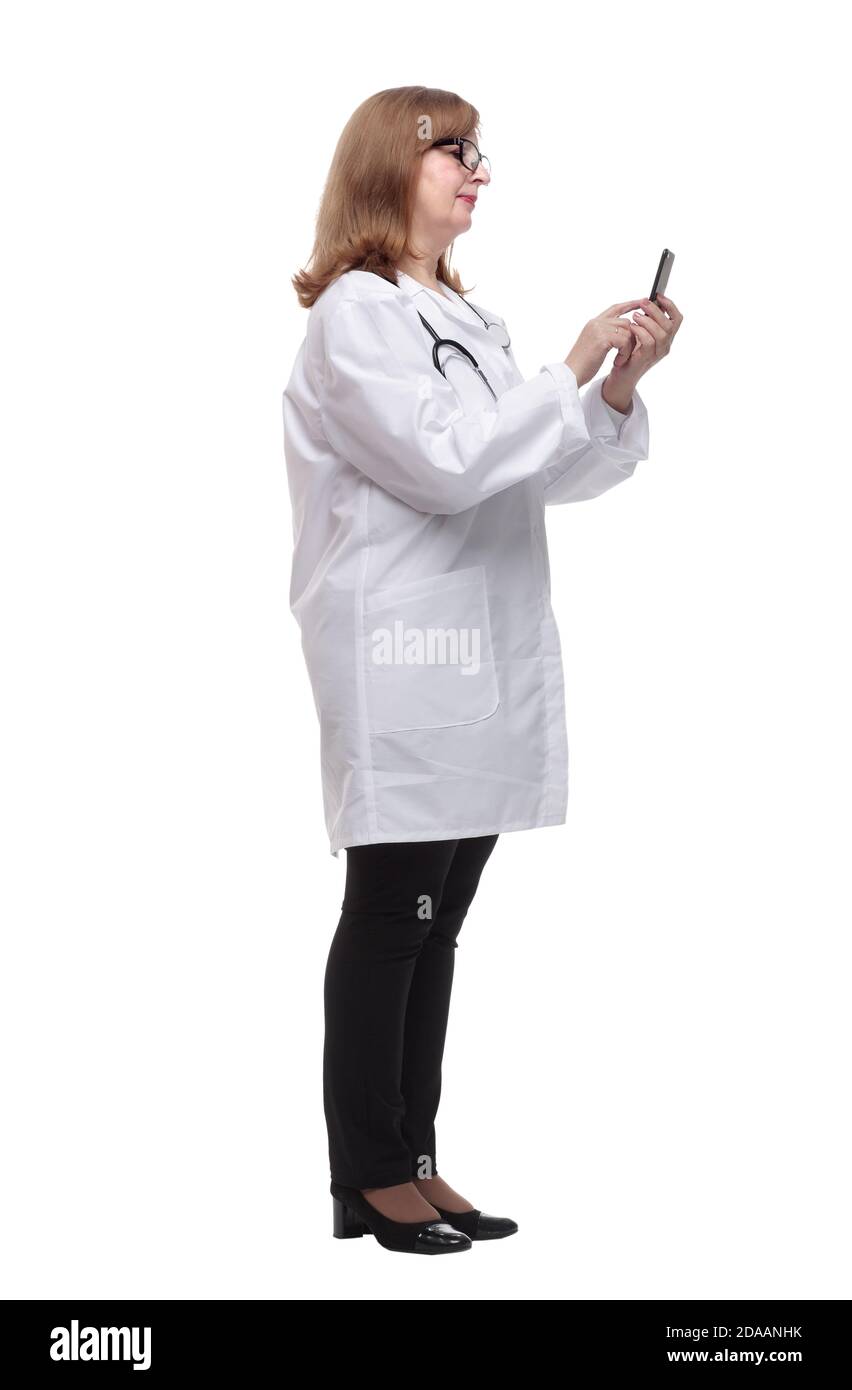 side view. female doctor reading her email Stock Photo - Alamy