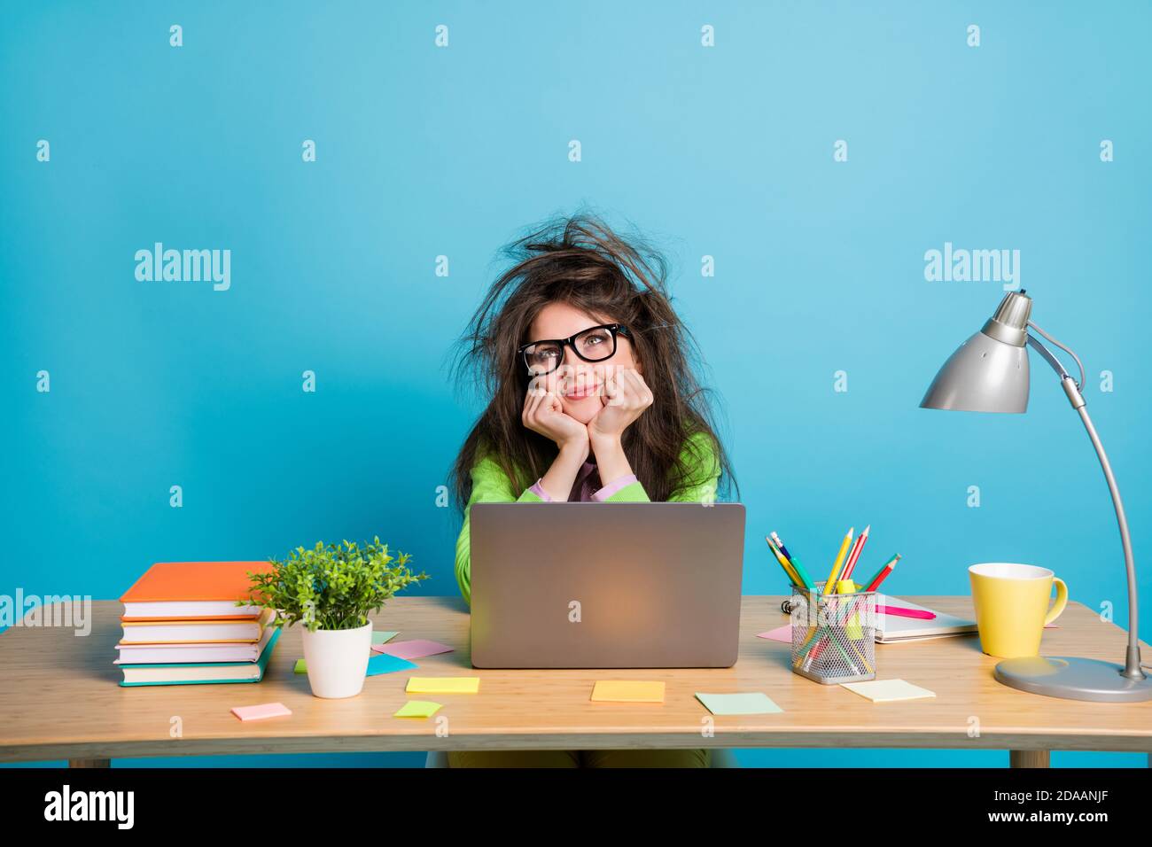 Portrait of her she nice attractive pensive intellectual cheerful girl ...
