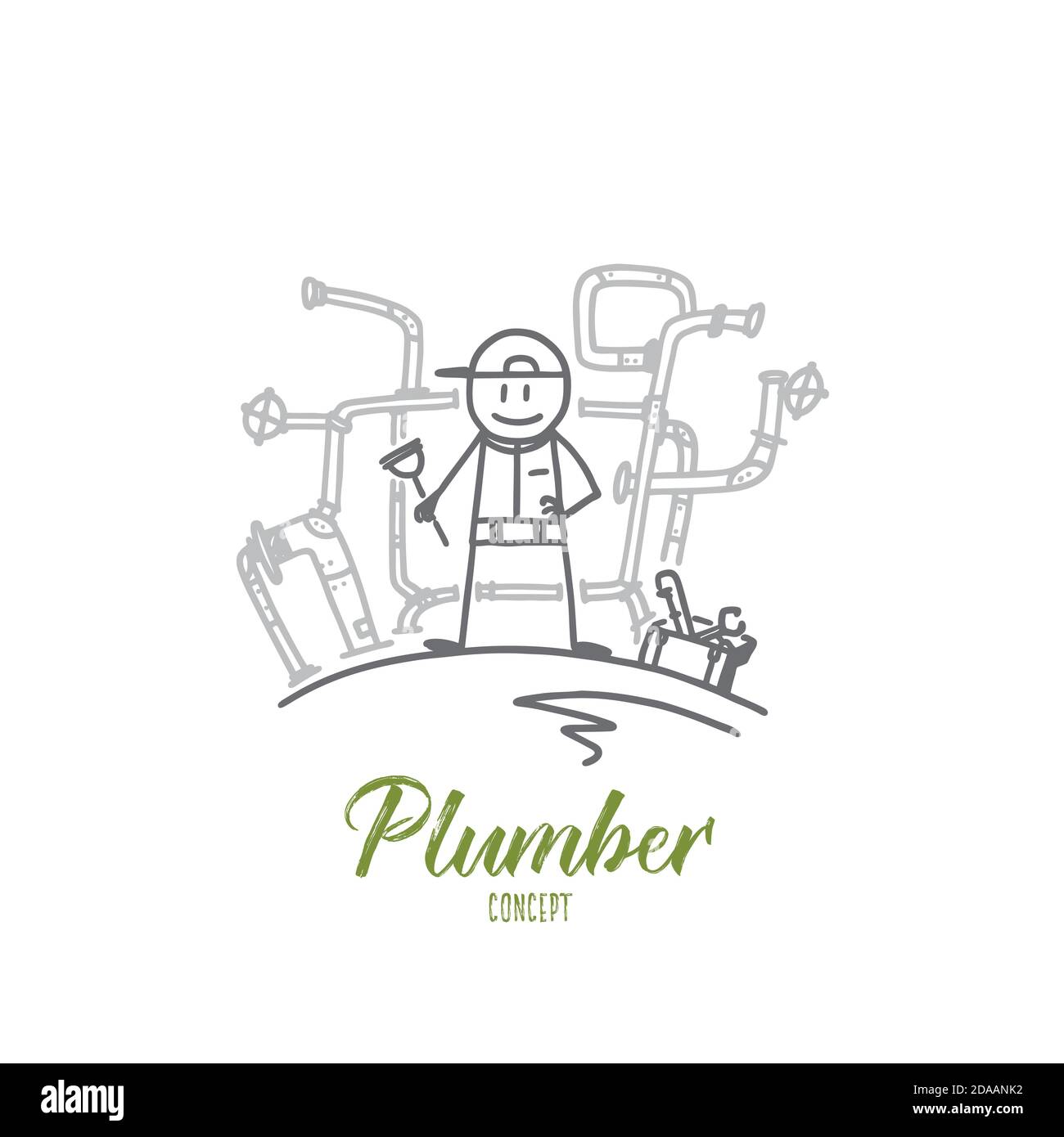 Plumber concept. Hand drawn isolated vector Stock Vector Image & Art ...