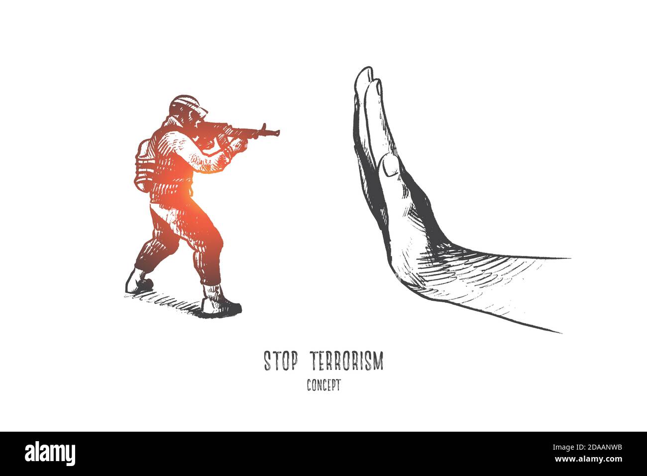 Stop terrorism concept. Hand drawn isolated vector Stock Vector Image ...