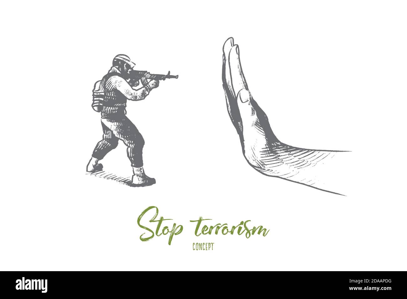Stop terrorism concept. Hand drawn isolated vector Stock Vector Image ...
