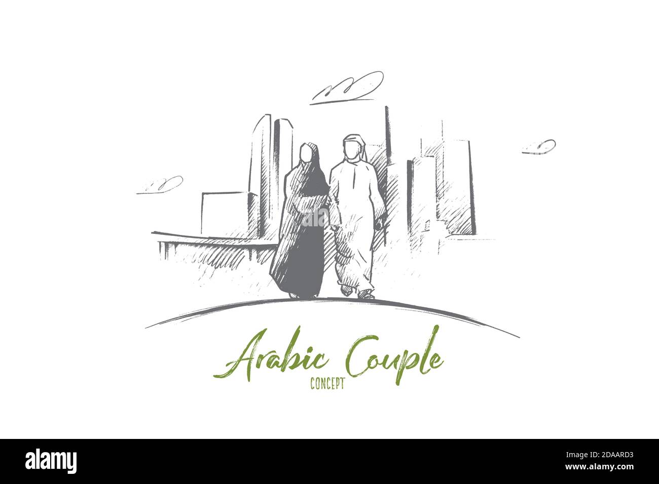 Arabic couple concept. Hand drawn isolated vector Stock Vector Image ...