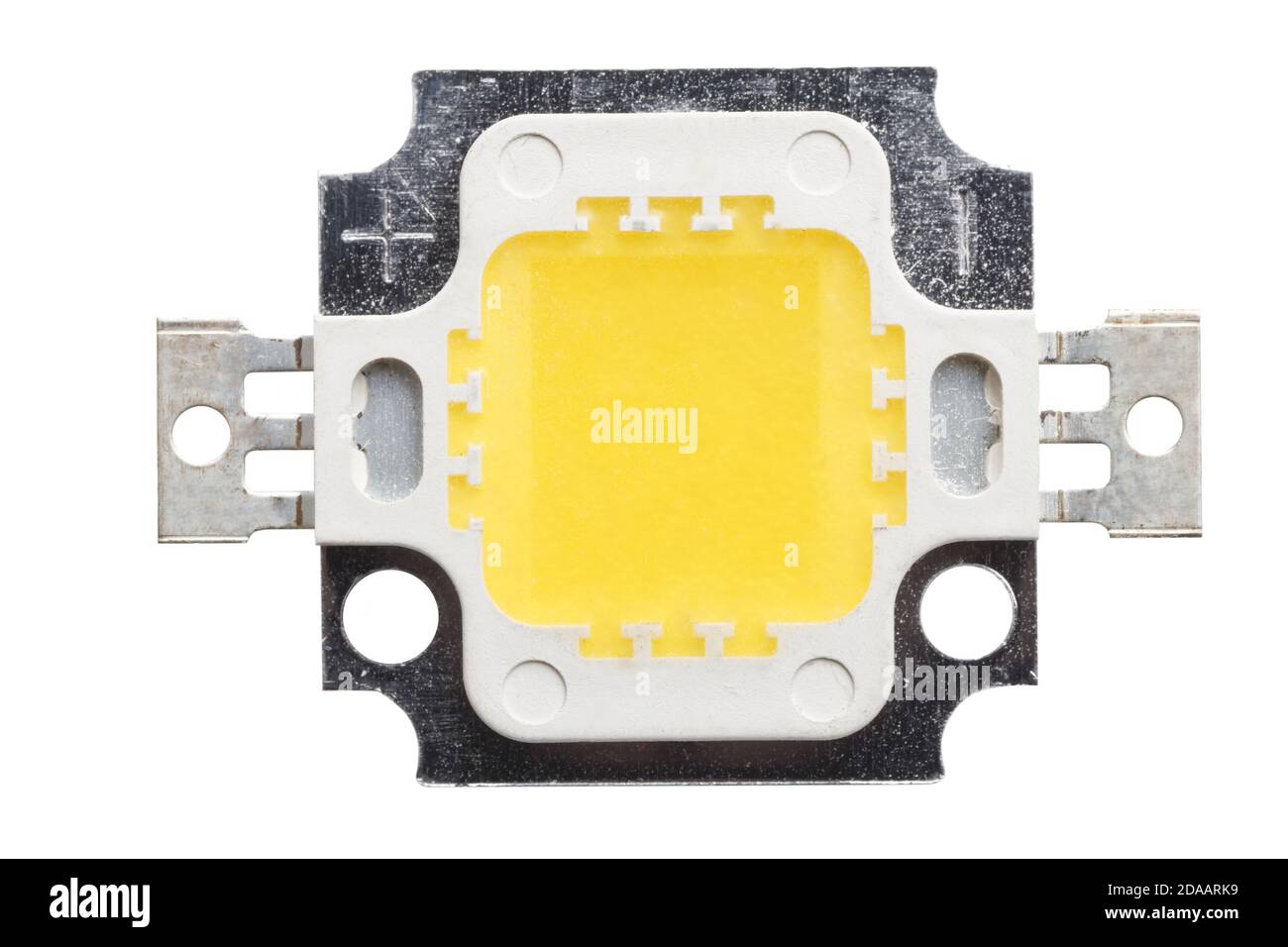 Macro photo of COB (Chip On Board) LED isolated on white. Top view ...