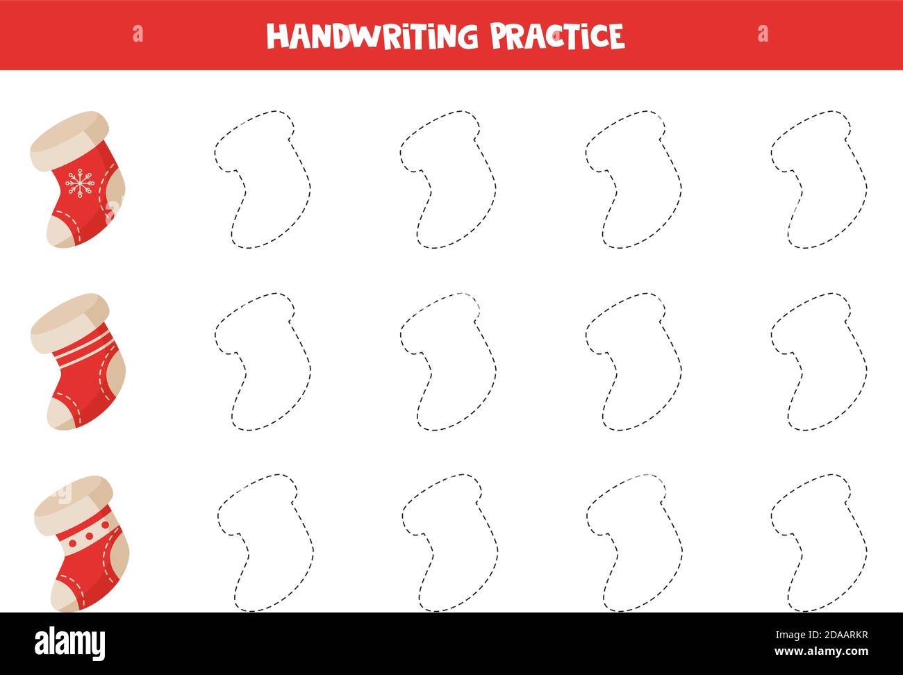 Tracing contours with Christmas socks. Handwriting practice Stock ...