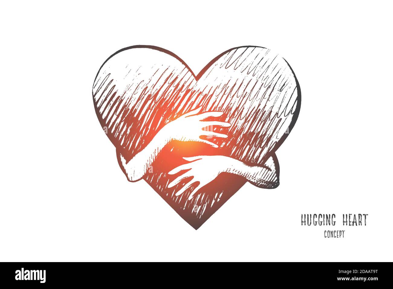 Hugging heart concept. Hand drawn isolated vector Stock Vector Image ...