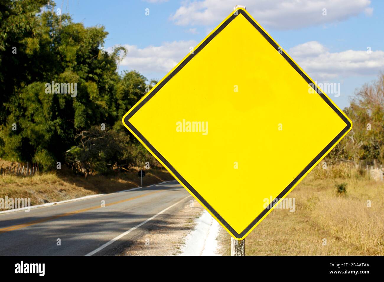 yellow blank traffic sign mockup with no alert indication Stock Photo ...