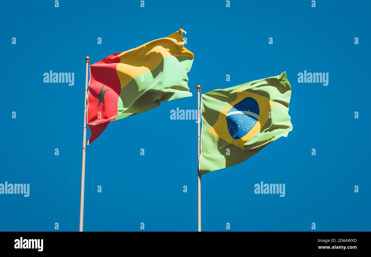 Beautiful national state flags of Brasil and Guinea-Bissau together at ...