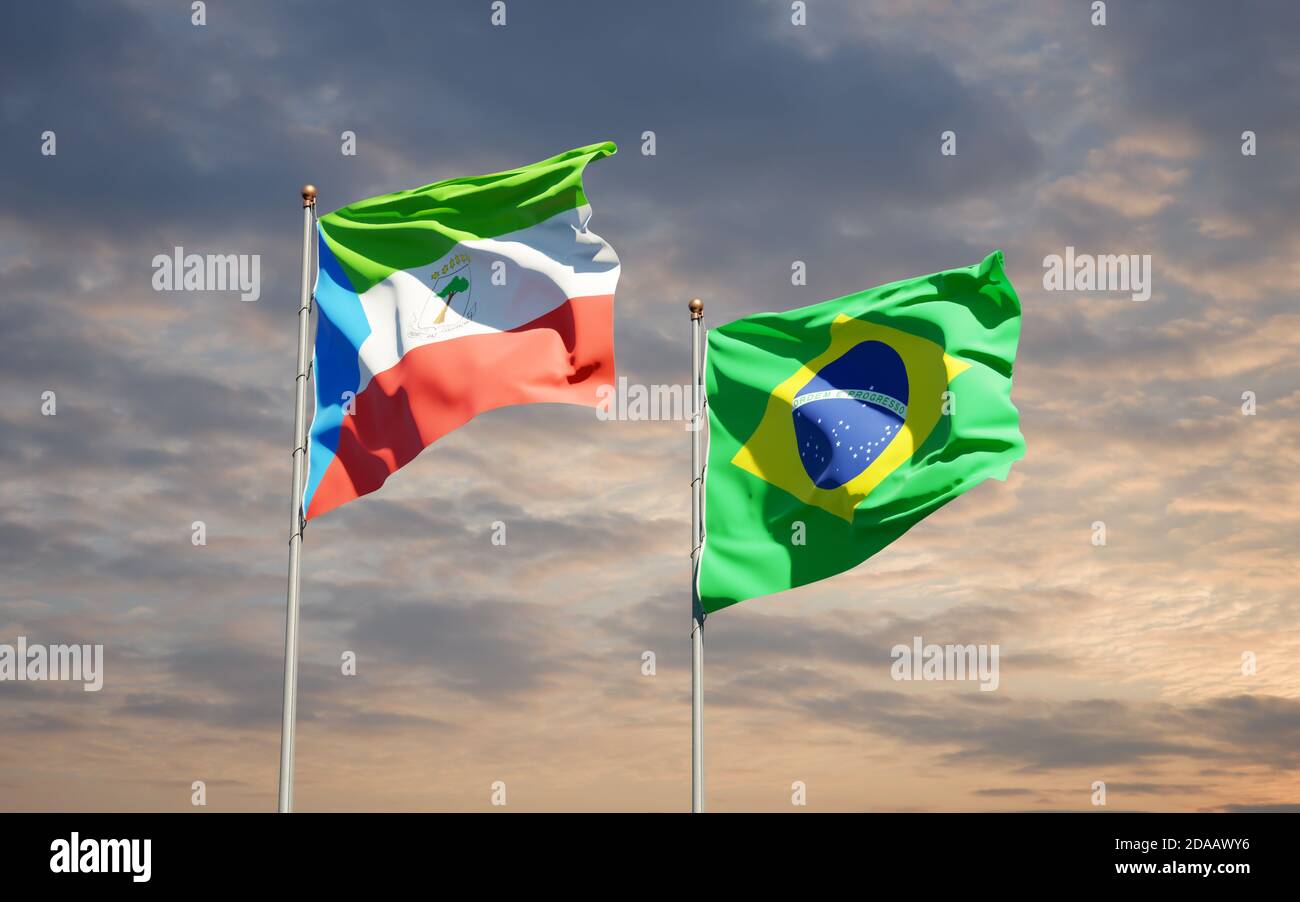 Beautiful national state flags of Brasil and Equatorial Guinea together ...