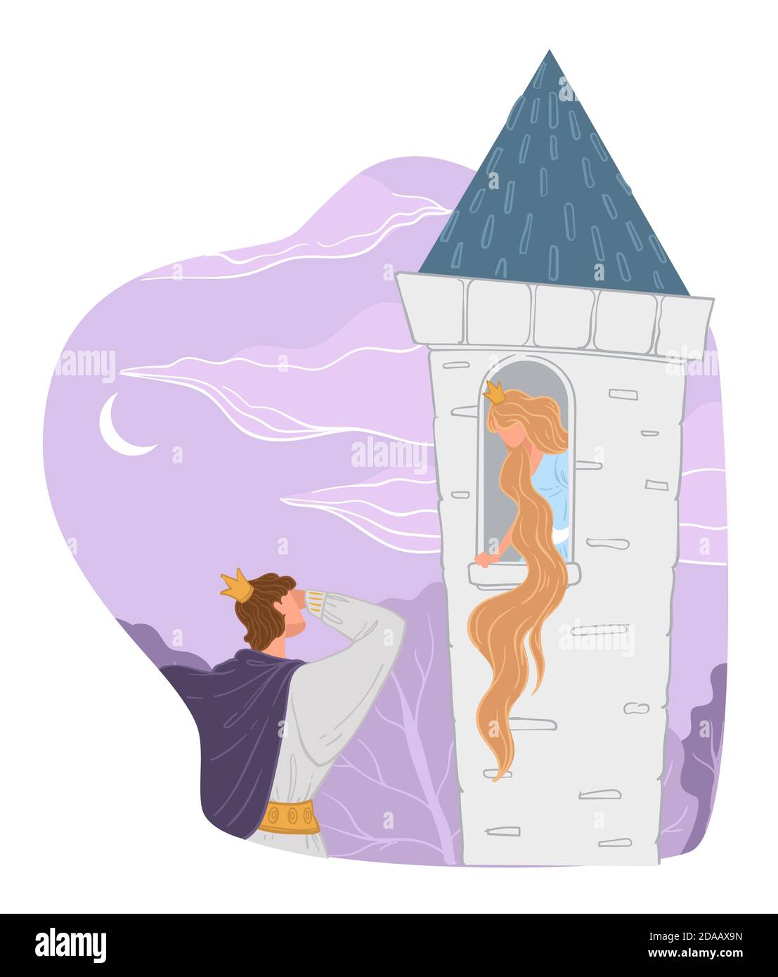 Prince and princess with long hair in tall tower Stock Vector Image ...