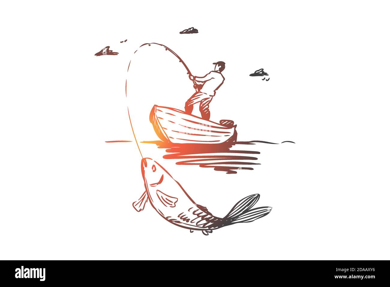 Fish, fishing, catch, boat concept. Hand drawn isolated vector Stock ...