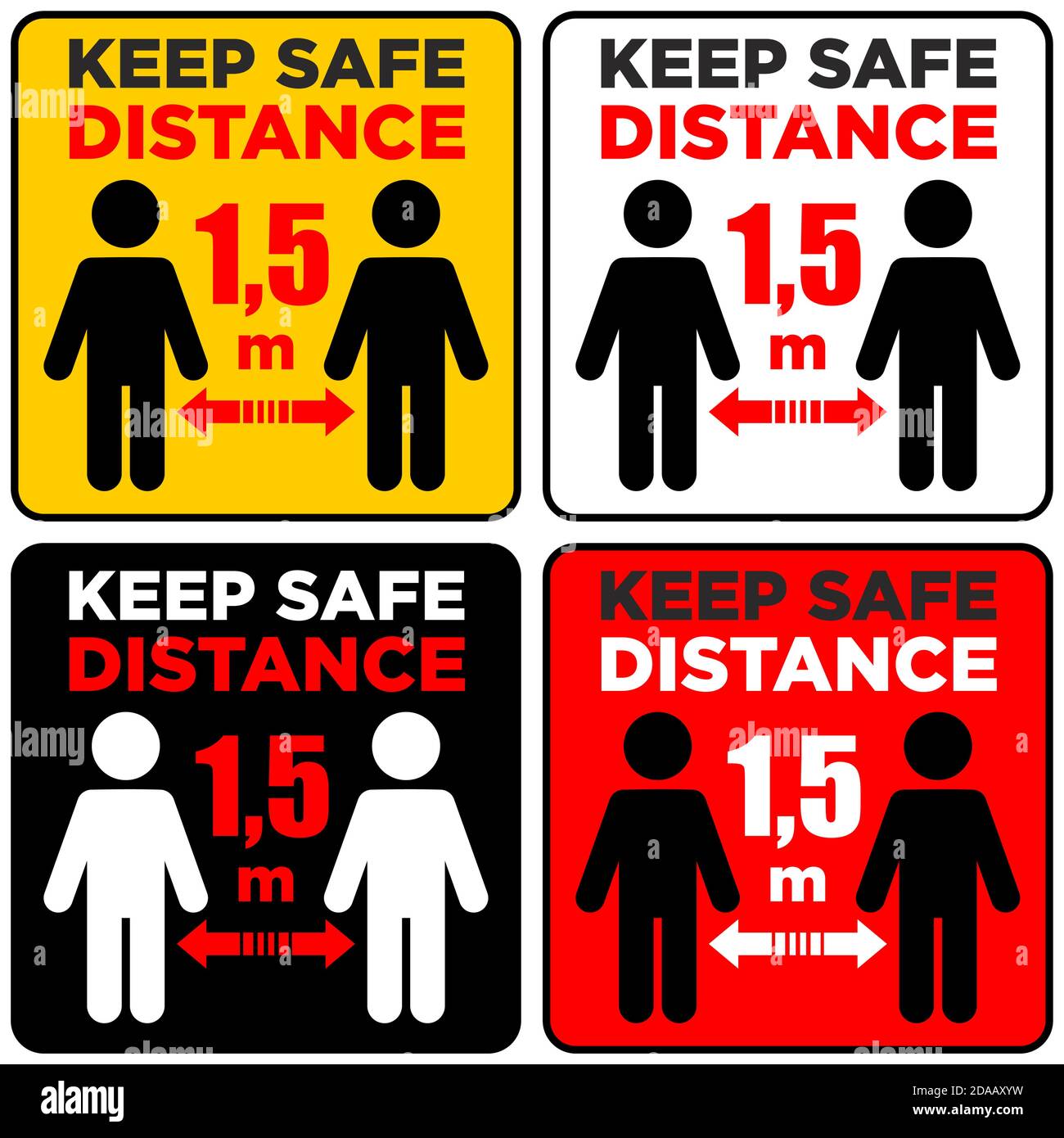 Set of signs keep safe distance 1.5 m. White, black, yellow, red ...