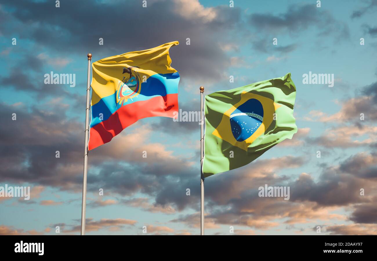 Beautiful national state flags of Ecuador and Brasil together at the ...