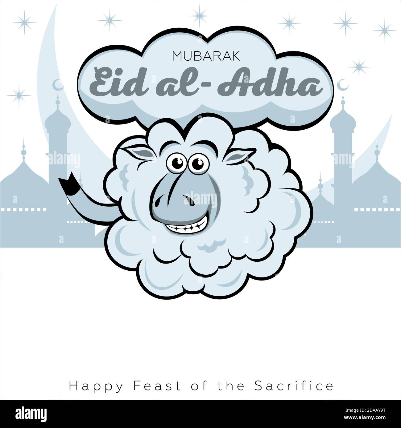 Kurban-bairam Festive card. Curly lamb against the background of clouds ...