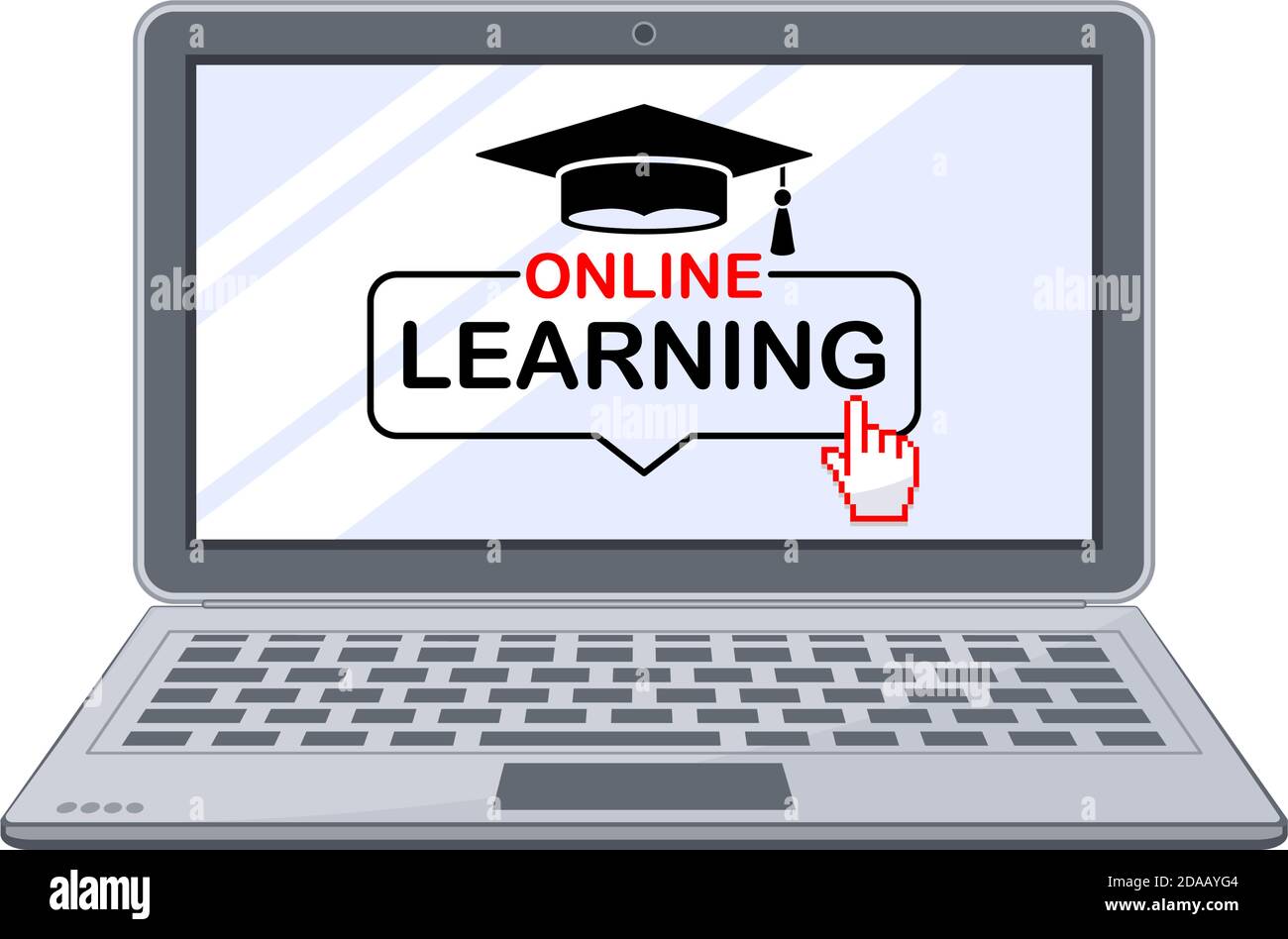 Online learning on laptop computer. Distance education concept. Flat ...