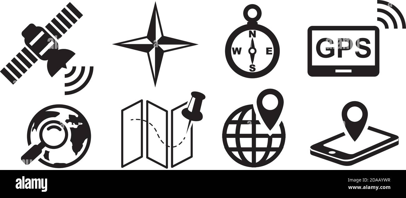 Map And Location Icons. Black Flat Design. Vector Illustration Stock ...