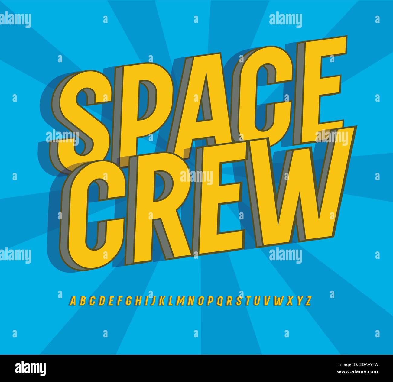 High bold letters, comic book style alphabet. Yellow cartoon font on ...