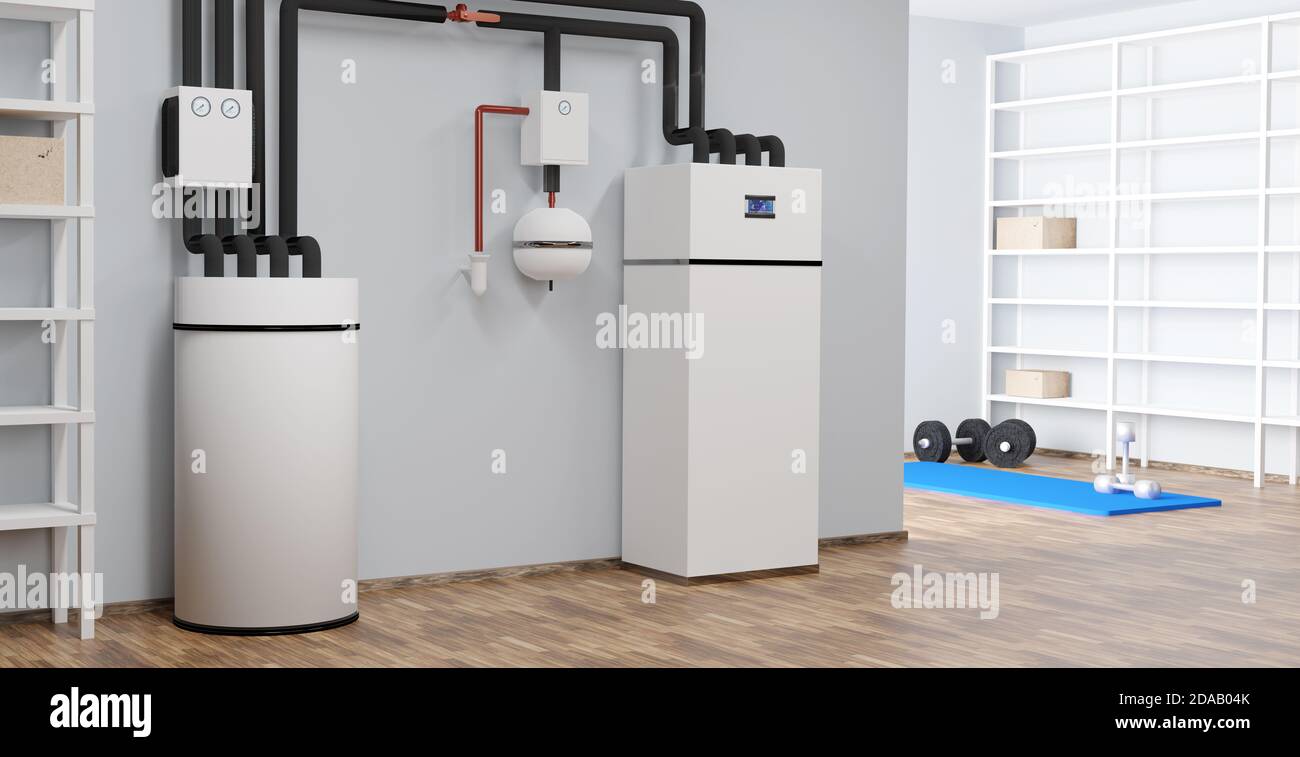 A modern heating system for private households, 3D illustration Stock ...