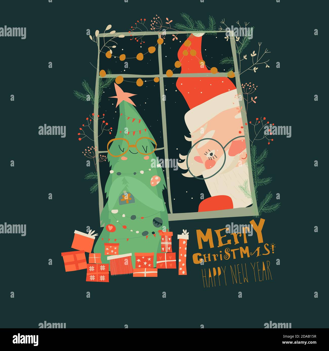 Cartoon Santa Claus look through the window Stock Vector Image & Art ...