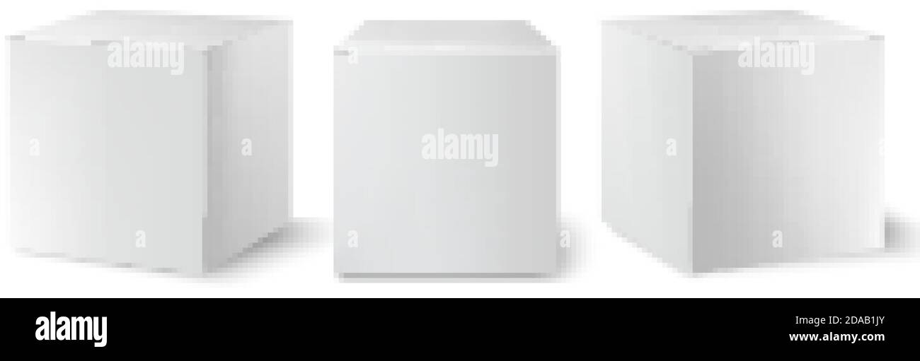 Set of three white boxes positioned at different angles. Realistic. 3D ...