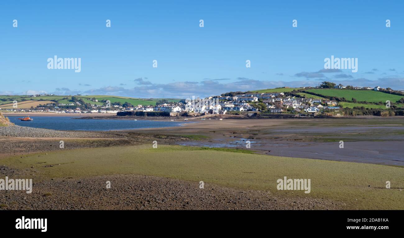 Appledore village in North Devon with lifeboat, viewed from Northam Burrows Stock Photo - Alamy