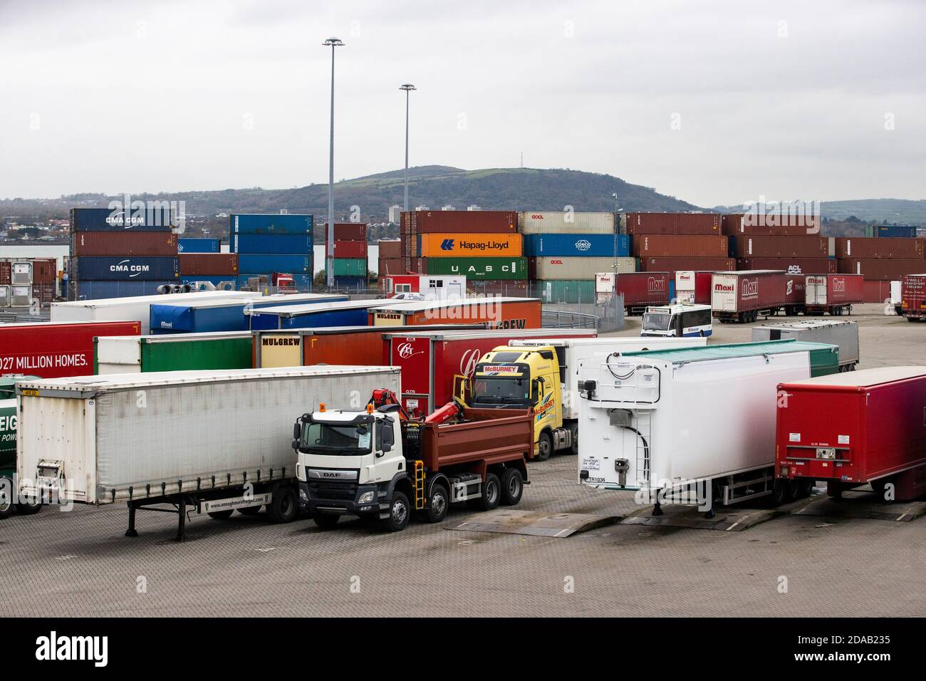 Shipping containers and lorry at the Stena Line terminal in Belfast ...