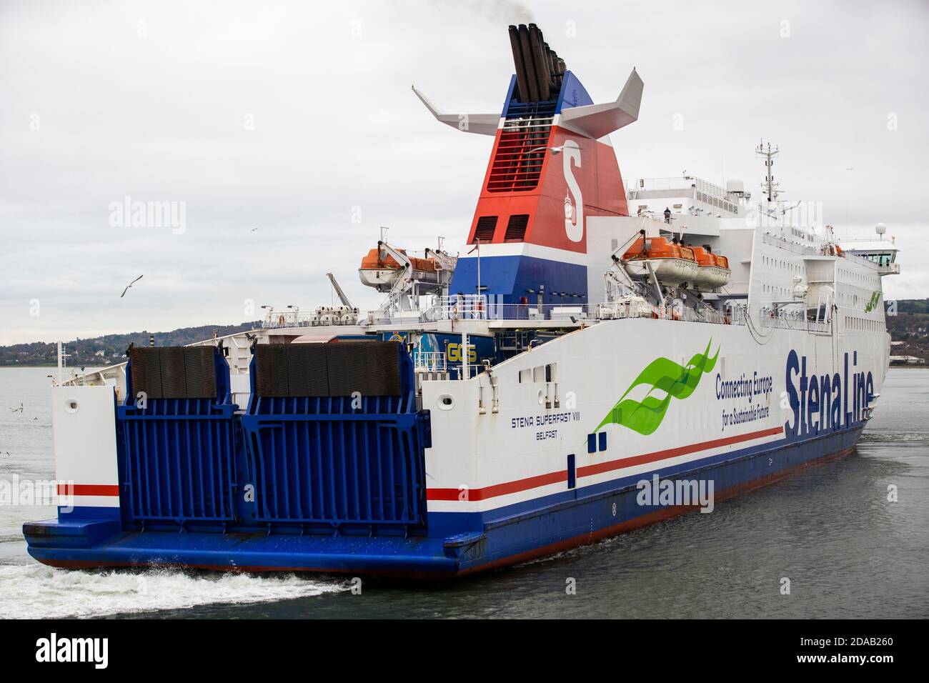 Stena Superfast VIII departing from Belfast Harbour. Stena Line???s ...