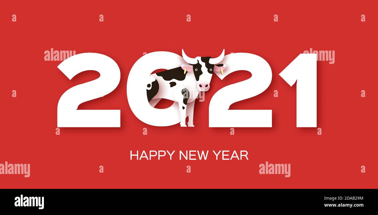 Happy Chinese New Year Banner Template. 2021 symbol bull, ox, cow ...