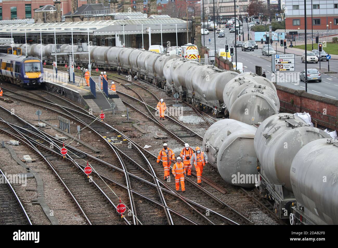The scene in Sheffield, where a freight train derailed in the early ...