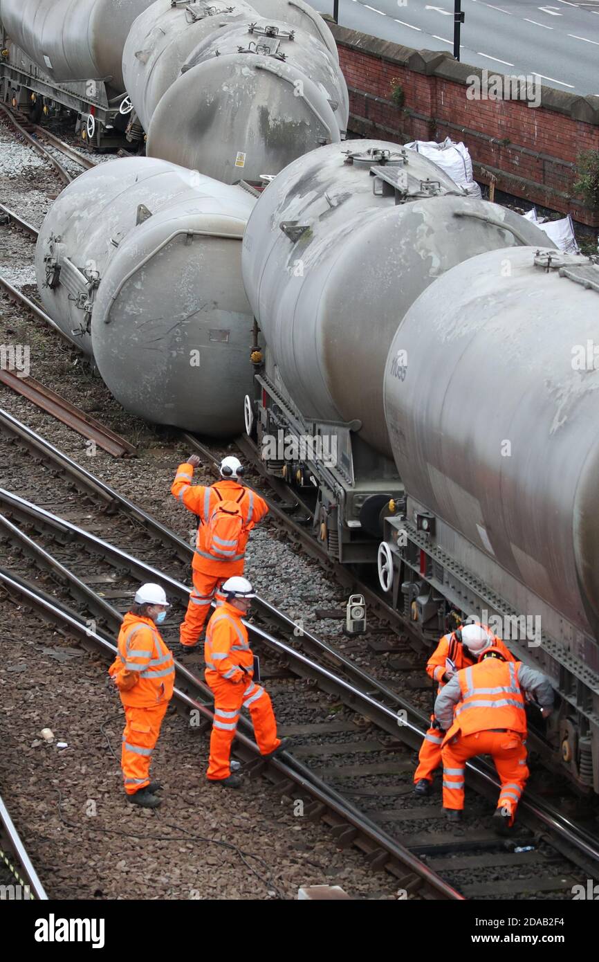 The scene in Sheffield, where a freight train derailed in the early ...