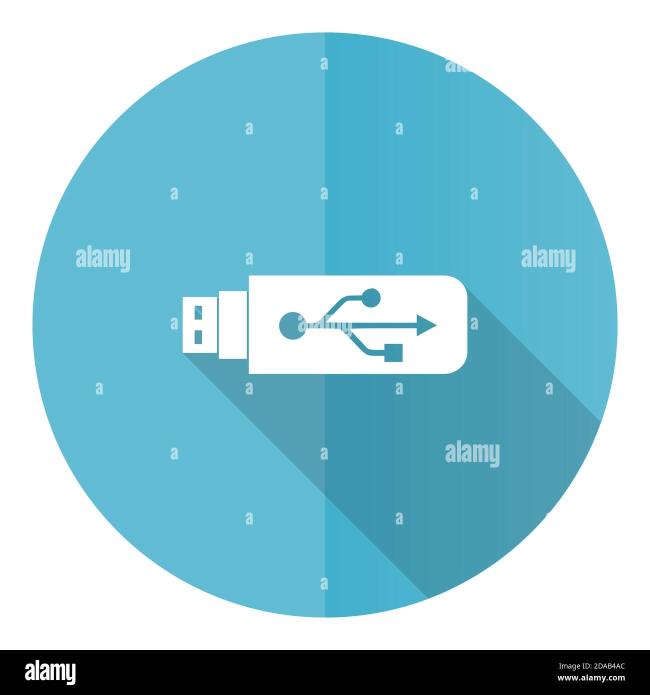 Usb vector icon, flat design blue round web button isolated on white ...