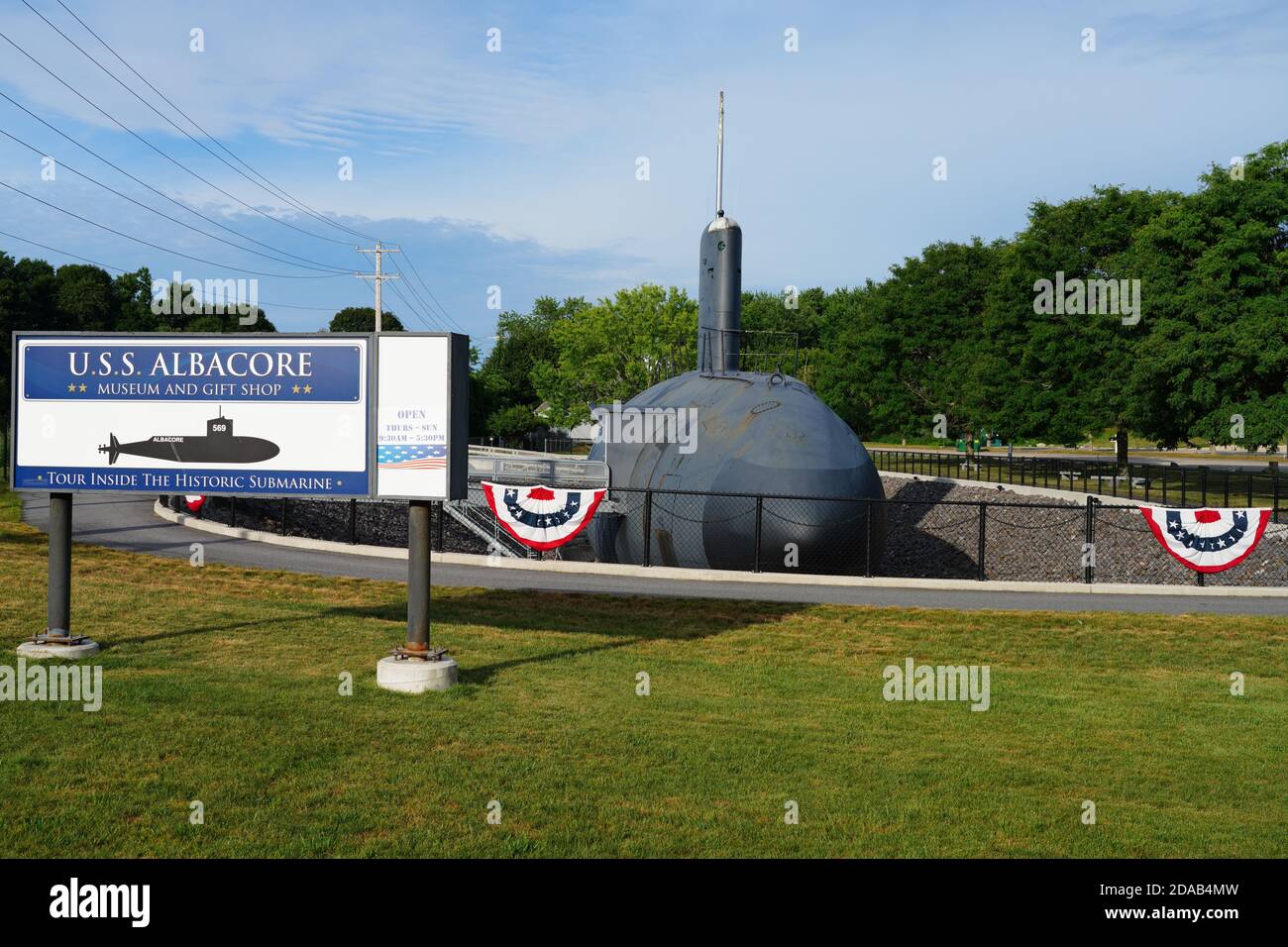 PORTSMOUTH, NH –7 AUG 2020- View of the U.S.S. Albacore submarine, a ...