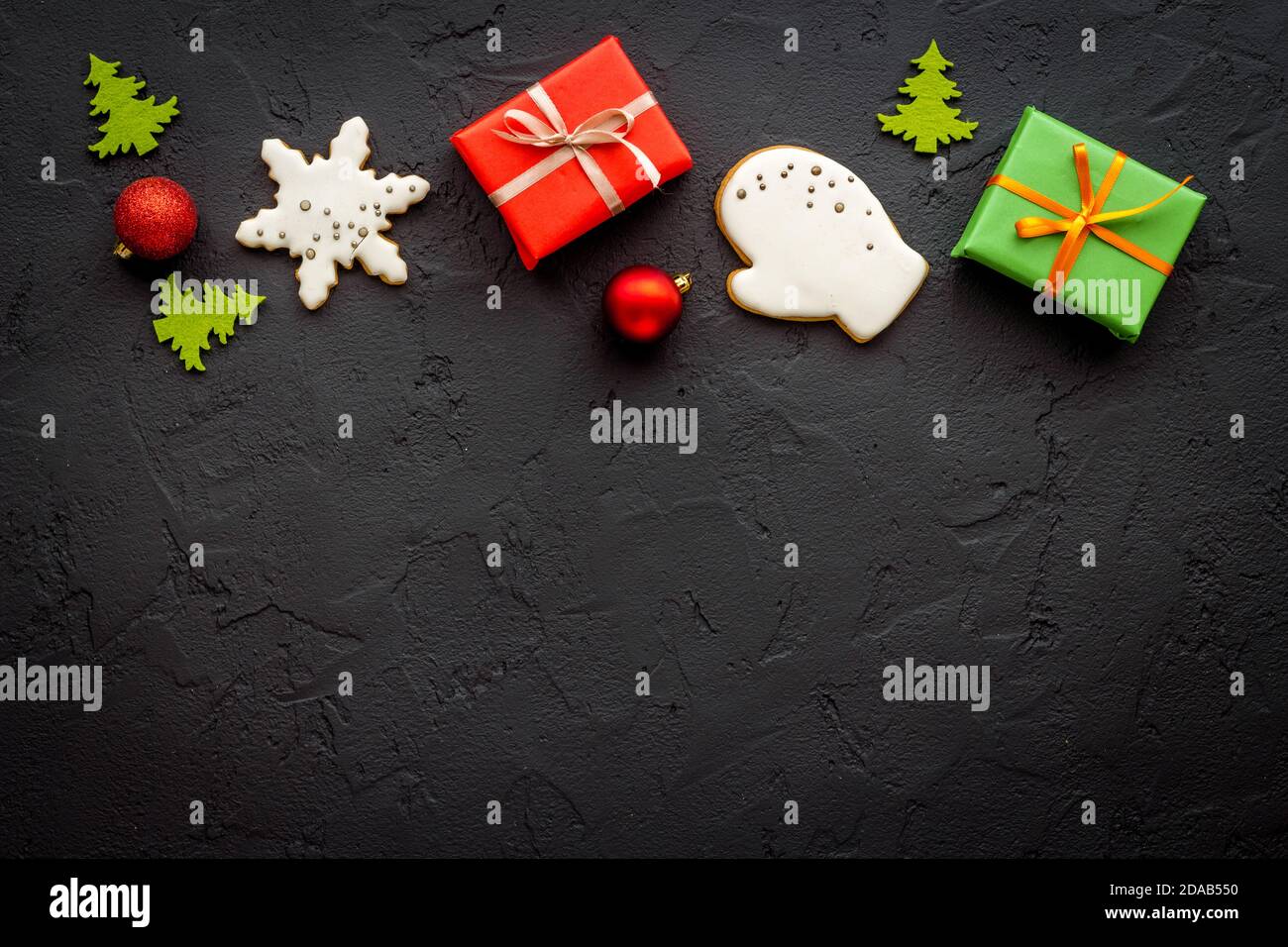 Top view of Christmas cookies and gift boxes, flat lay Stock Photo - Alamy