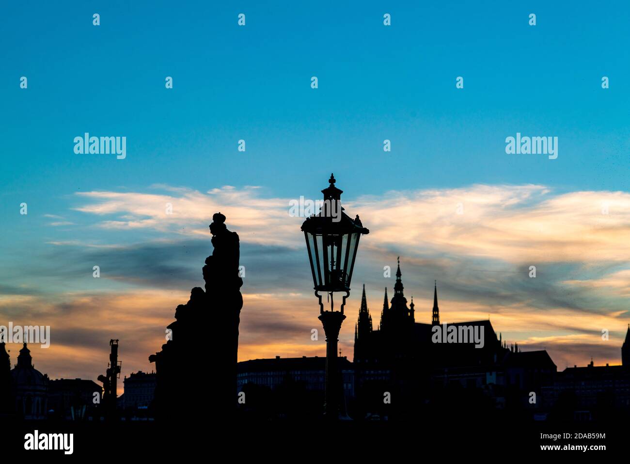 Prague night silhouette. Prague panorama during sunset Stock Photo - Alamy