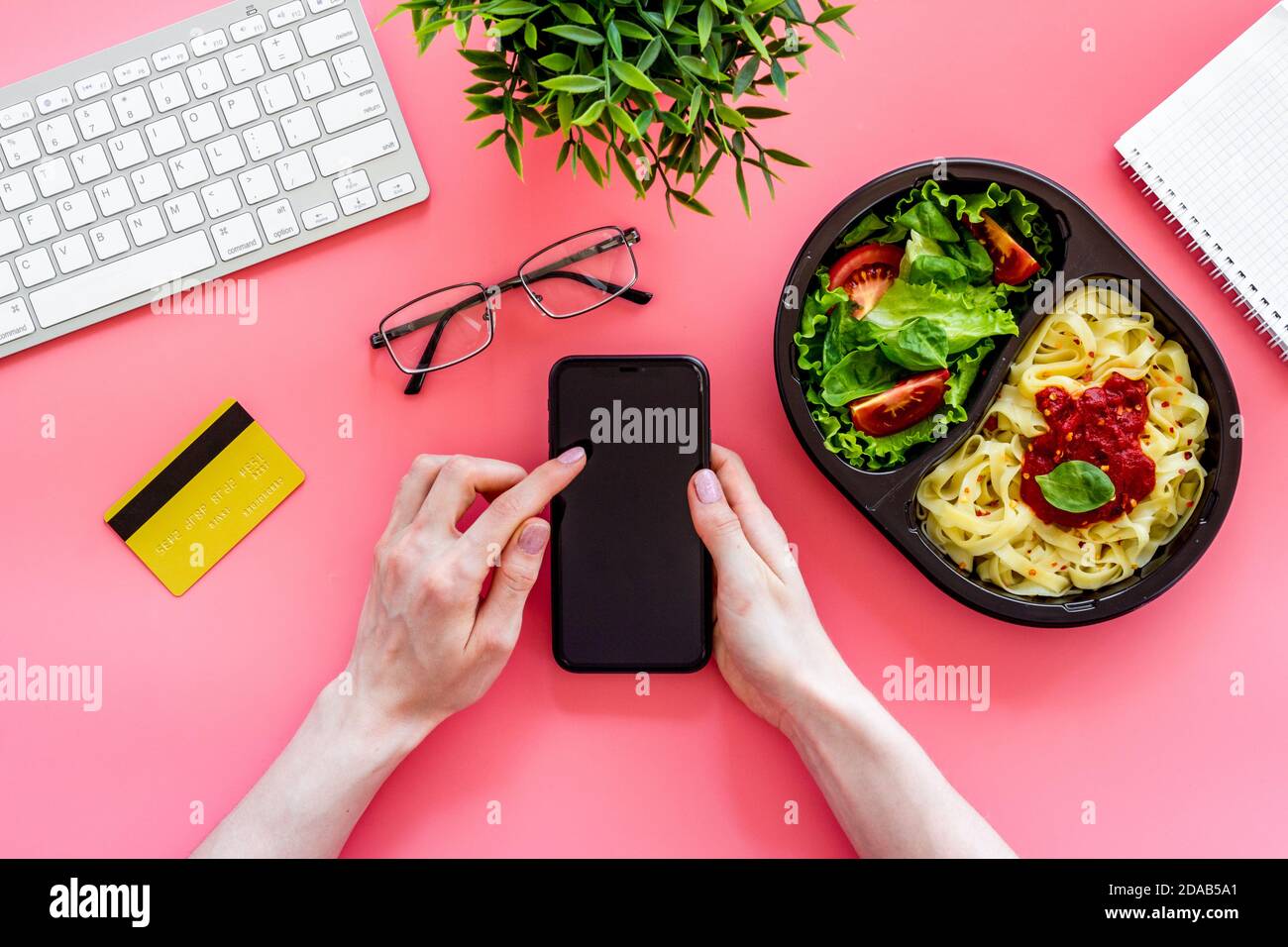 Food delivery online with mobile phone. Restaurant ordering Stock Photo ...