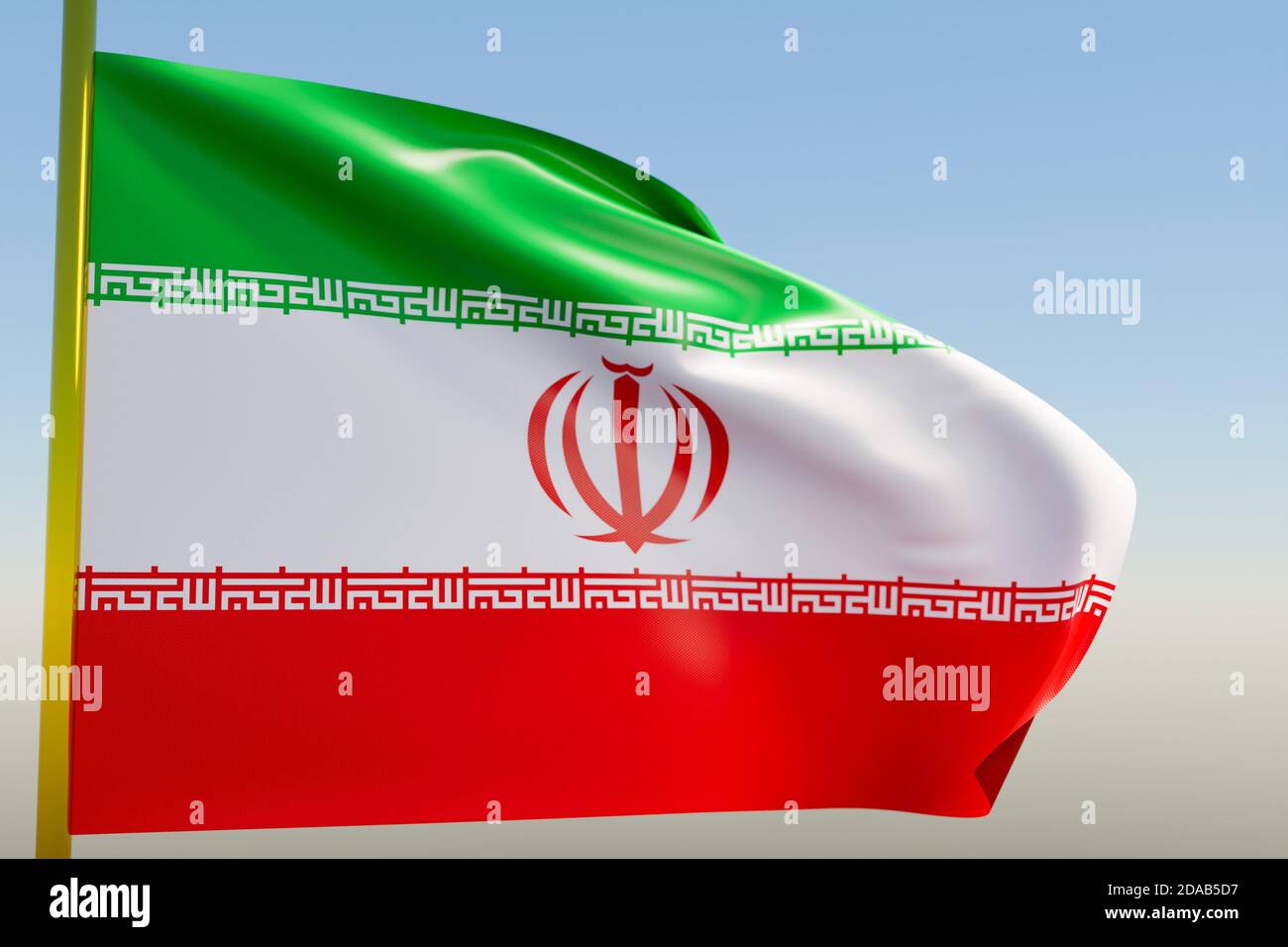 3D illustration of the national flag of Iran on a metal flagpole ...