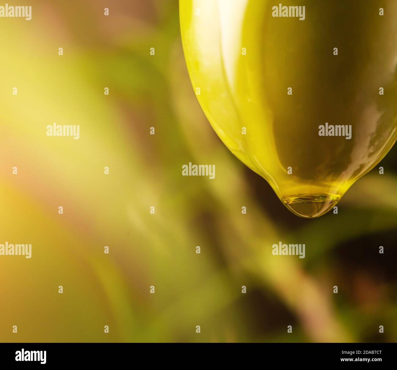 Drop of olive oil drips from green olive Stock Photo - Alamy