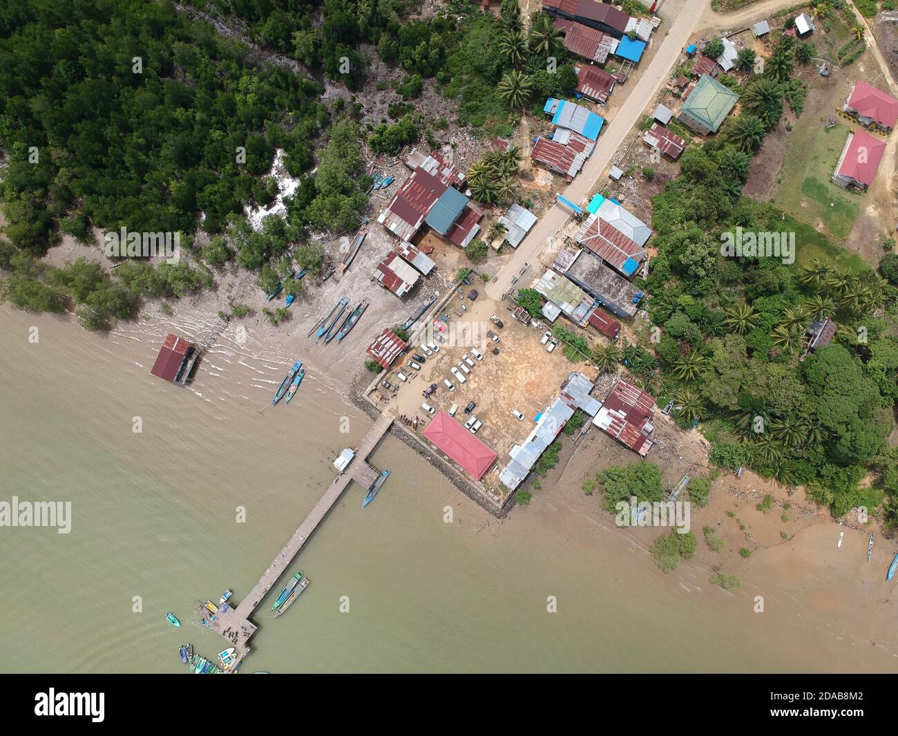 Aerial view of housing, forest, river, sea and island Stock Photo - Alamy