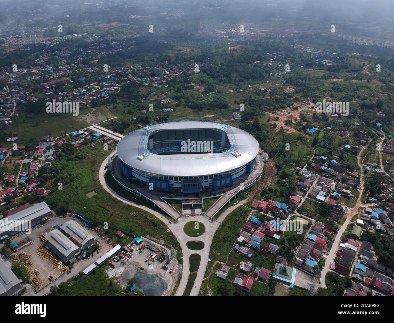 Aerial view of modern architectural and modern building and stadium ...