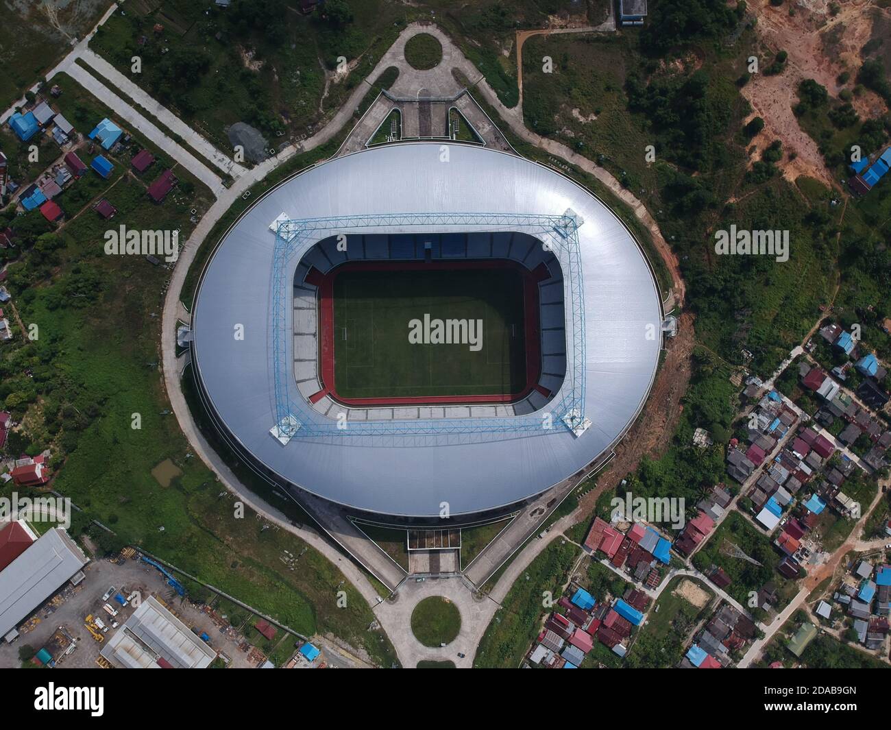 Aerial view of modern architectural and modern building and stadium ...