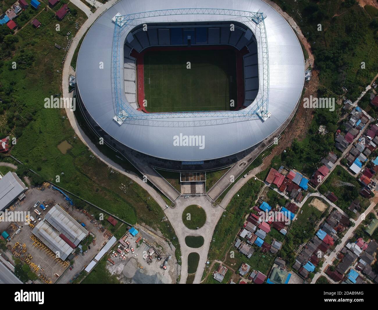 Aerial view of modern architectural and modern building and stadium ...