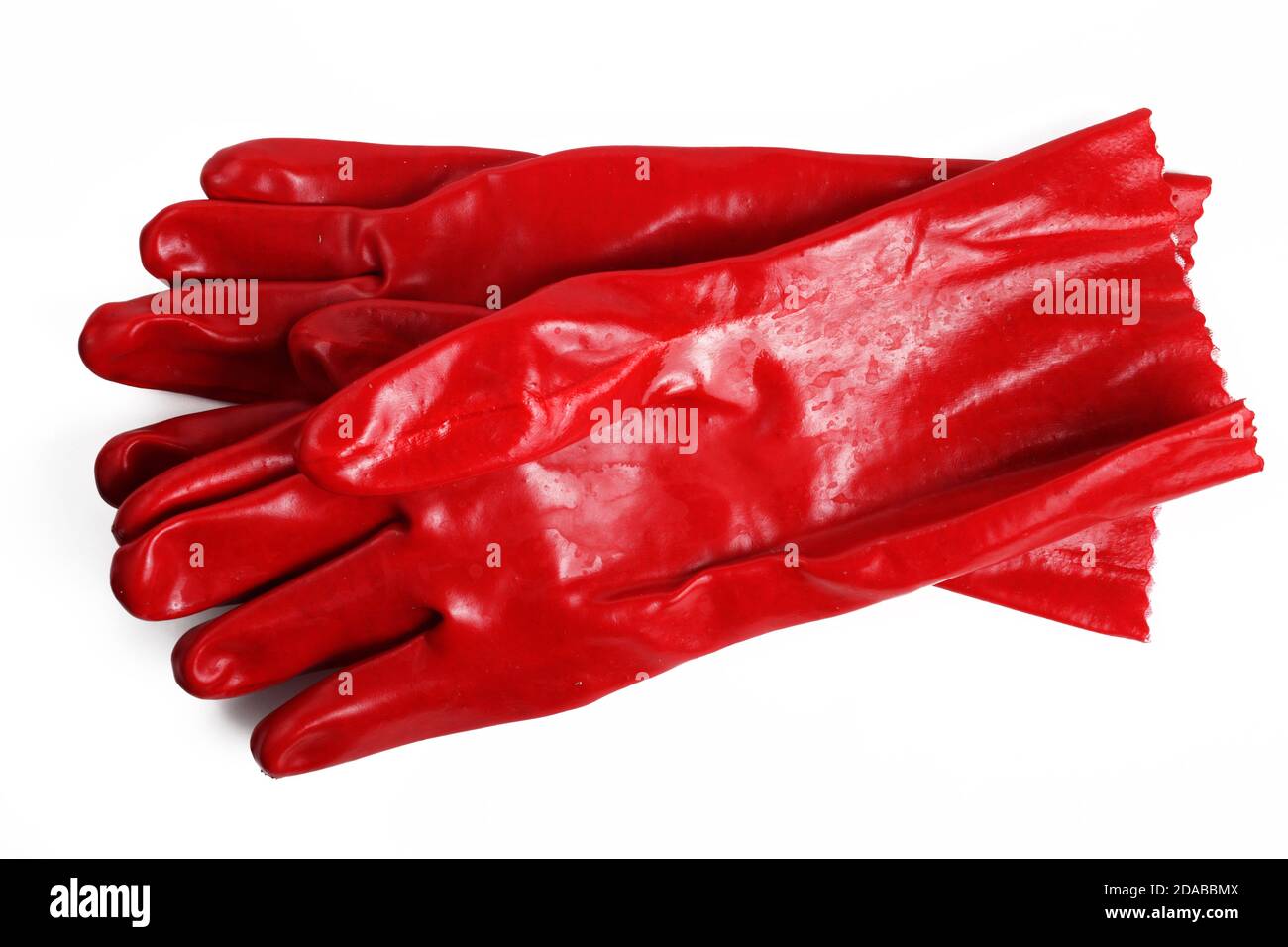 Red rubber gloves on a white background, isolate, top view Stock Photo ...