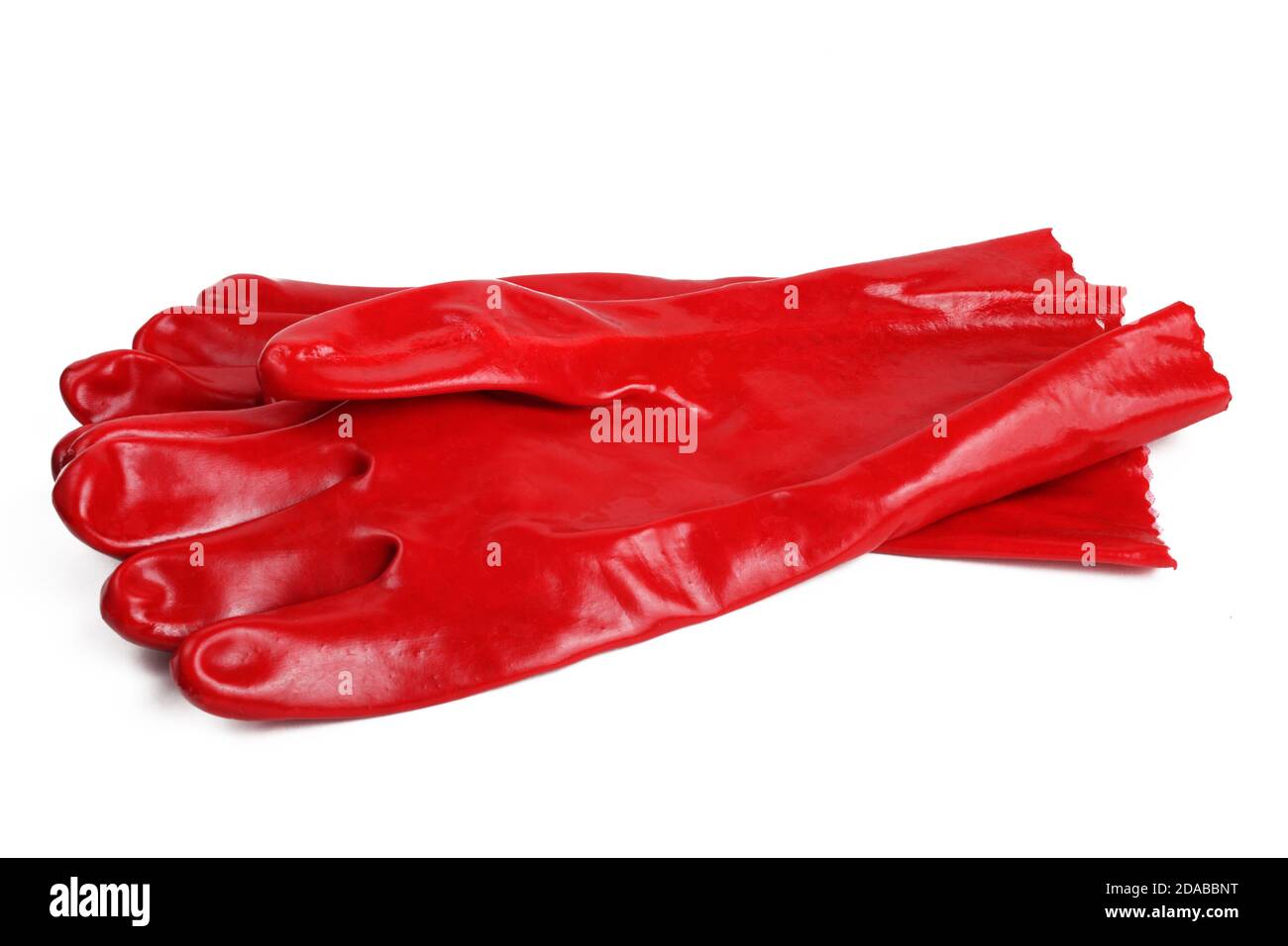 Red rubber gloves on a white background, isolate Stock Photo - Alamy